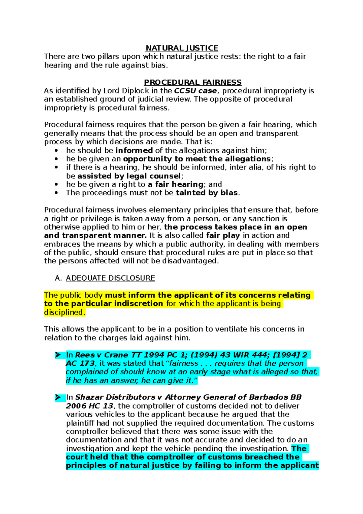 WB 4 - Natural Justice - NATURAL JUSTICE There are two pillars upon ...