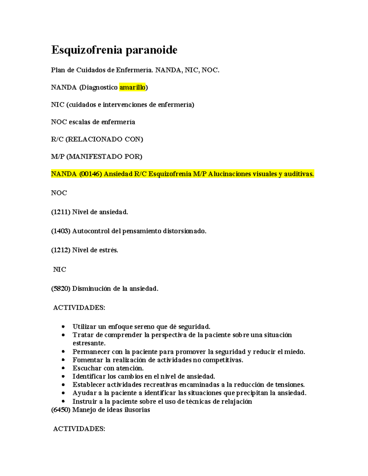 Plan nanda nic nocezquizofrenia paranoide - Esquizofrenia paranoide ...