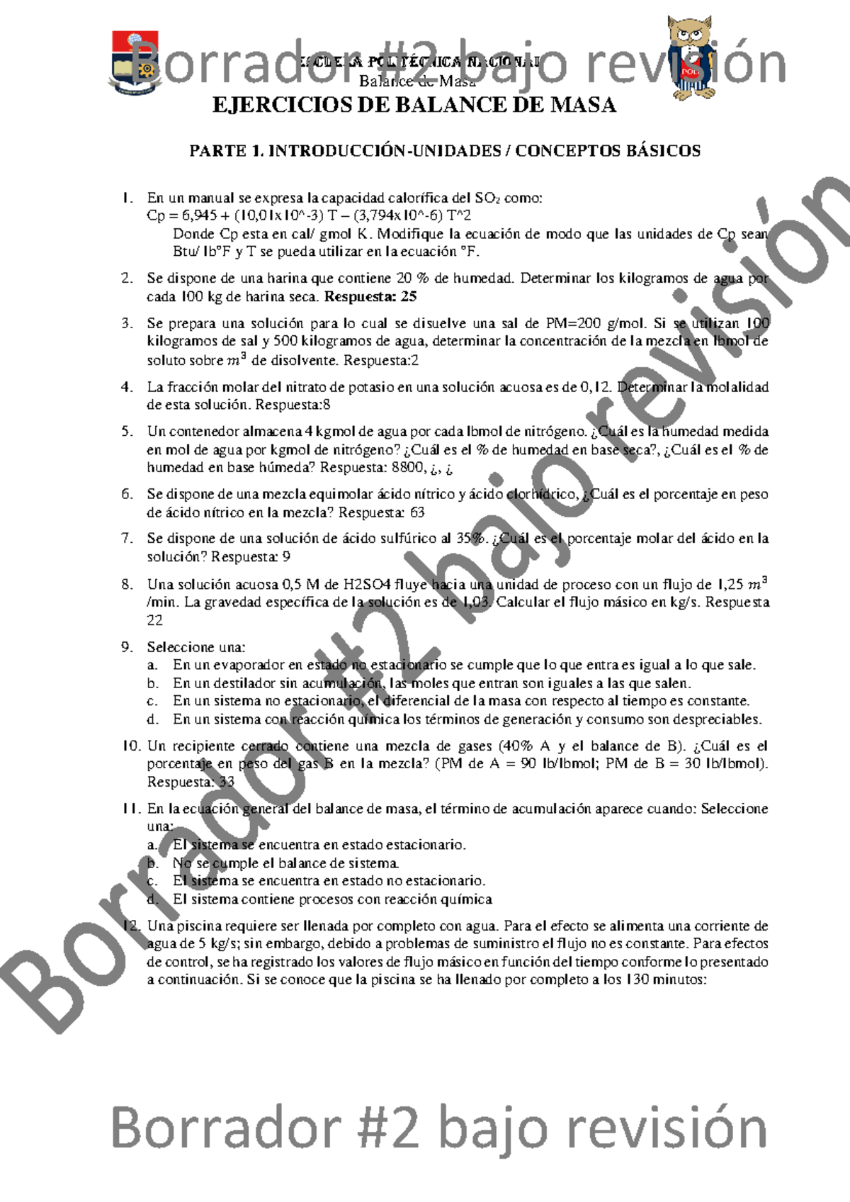 Ejercicios de BM Recopilacion Enunciados-borrador 2 - Borrador Balance de Masa #2 bajo revisión ...