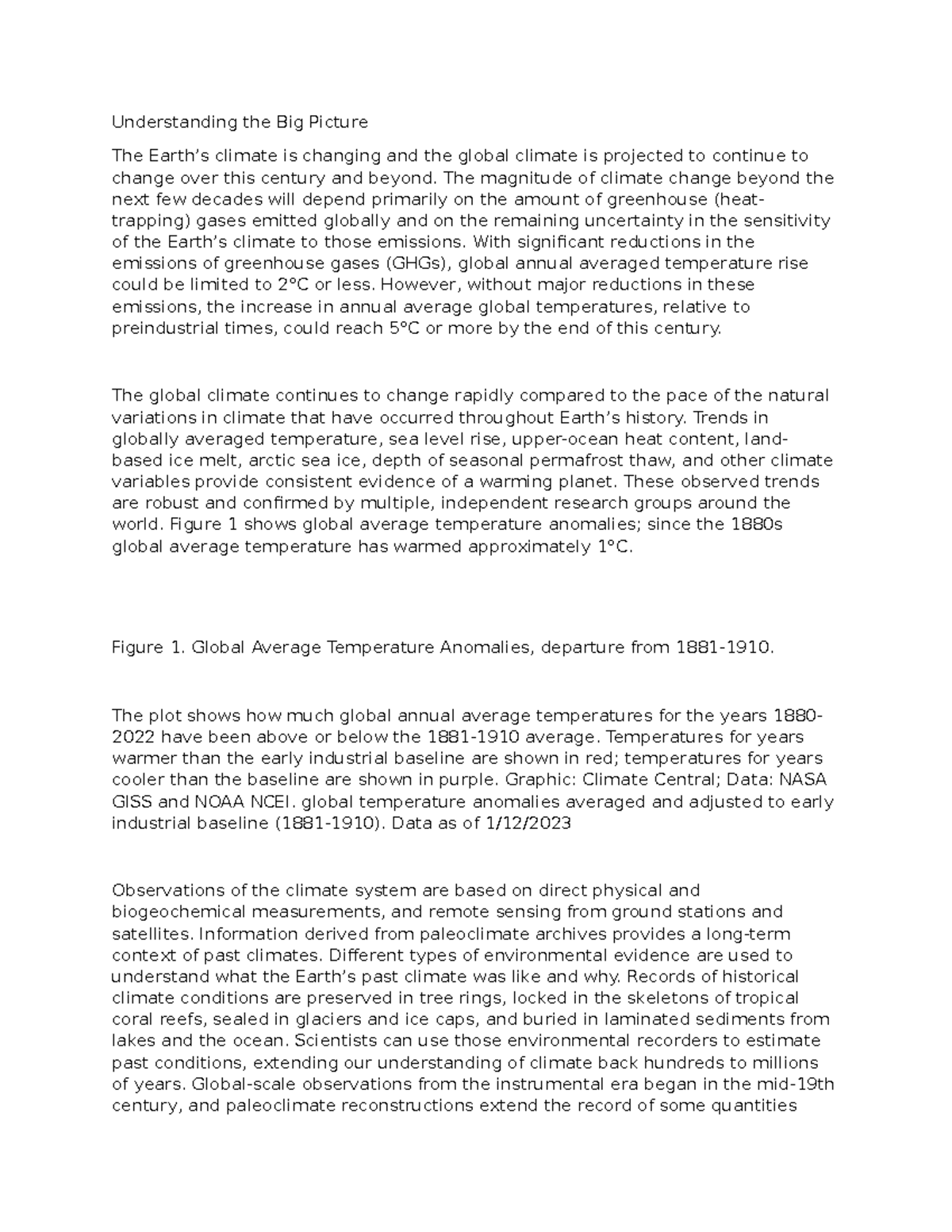 Understanding the Big Picture - The magnitude of climate change beyond ...