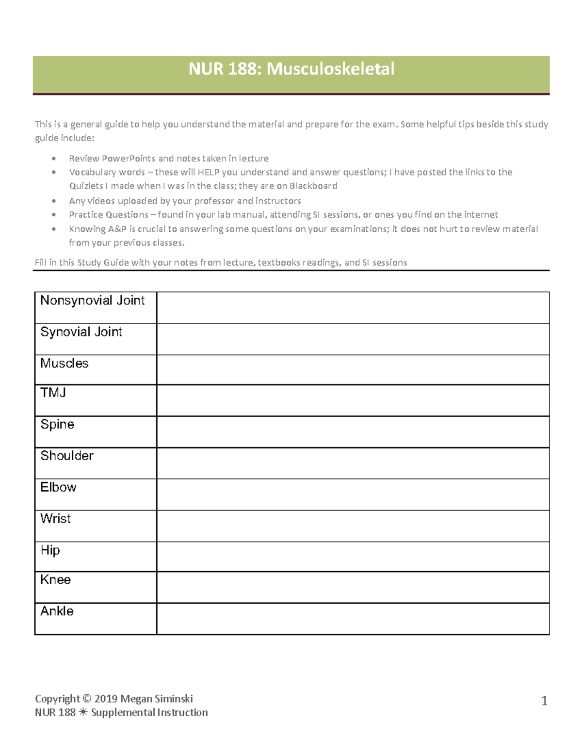 Musculoskeletal - Lecture notes for specific chapters for nursing ...