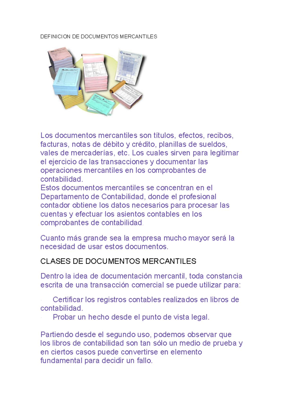 Definicion DE Documentos Mercantiles - DEFINICION DE DOCUMENTOS ...