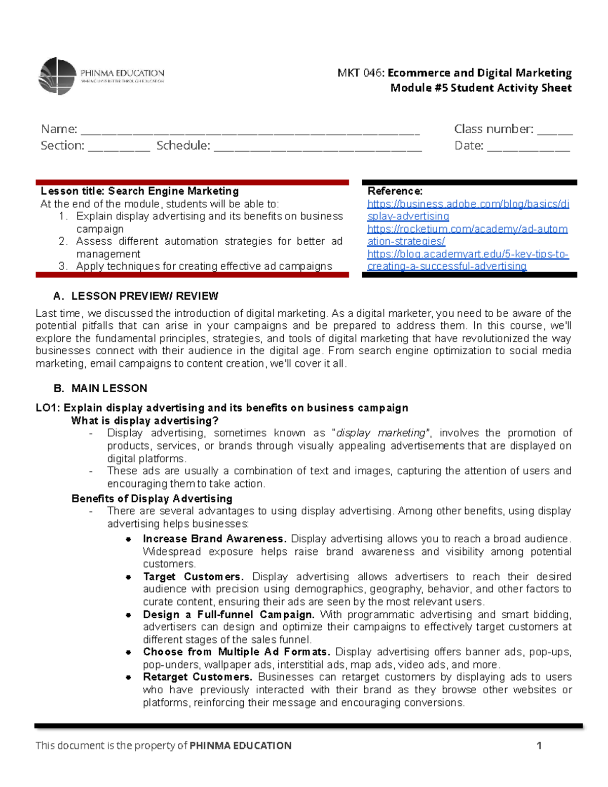MKT046-SAS5 - notes fo sas 5 - Module #5 Student Activity Sheet Name ...