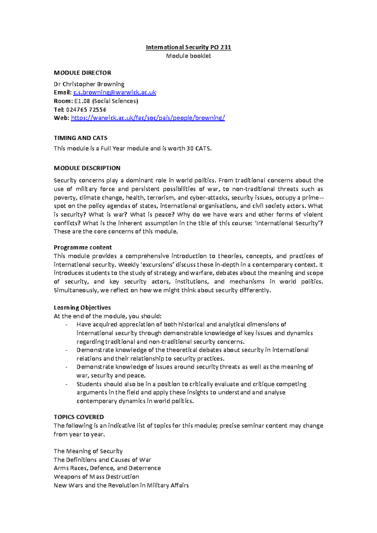 PO 231- Module Booklet - 2020-2021 Clean - International Security PO ...