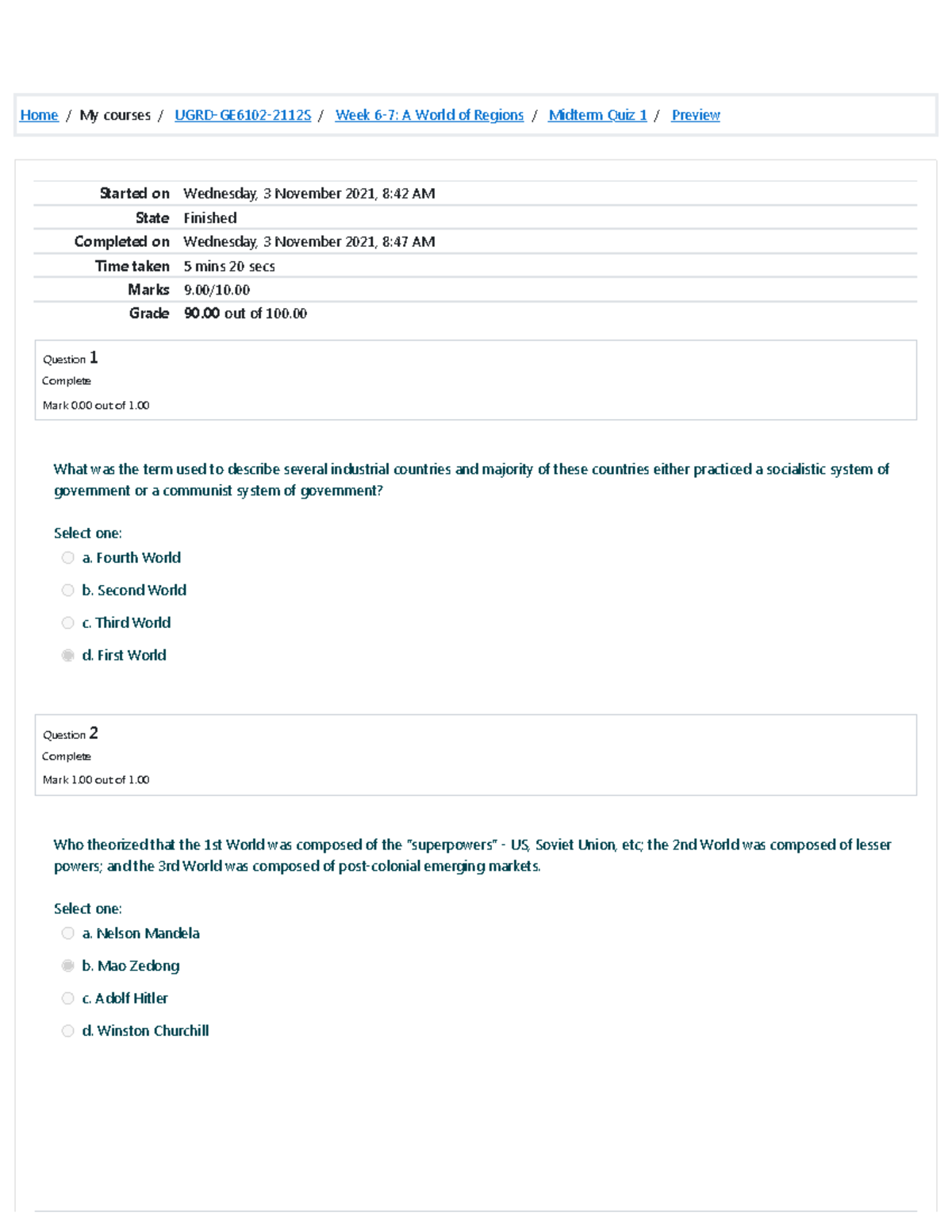 Midterm-Quiz-1 -Attempt-review-The contemporary world - Home/My courses/ UGRD-GE6102-2112S/ Week ...