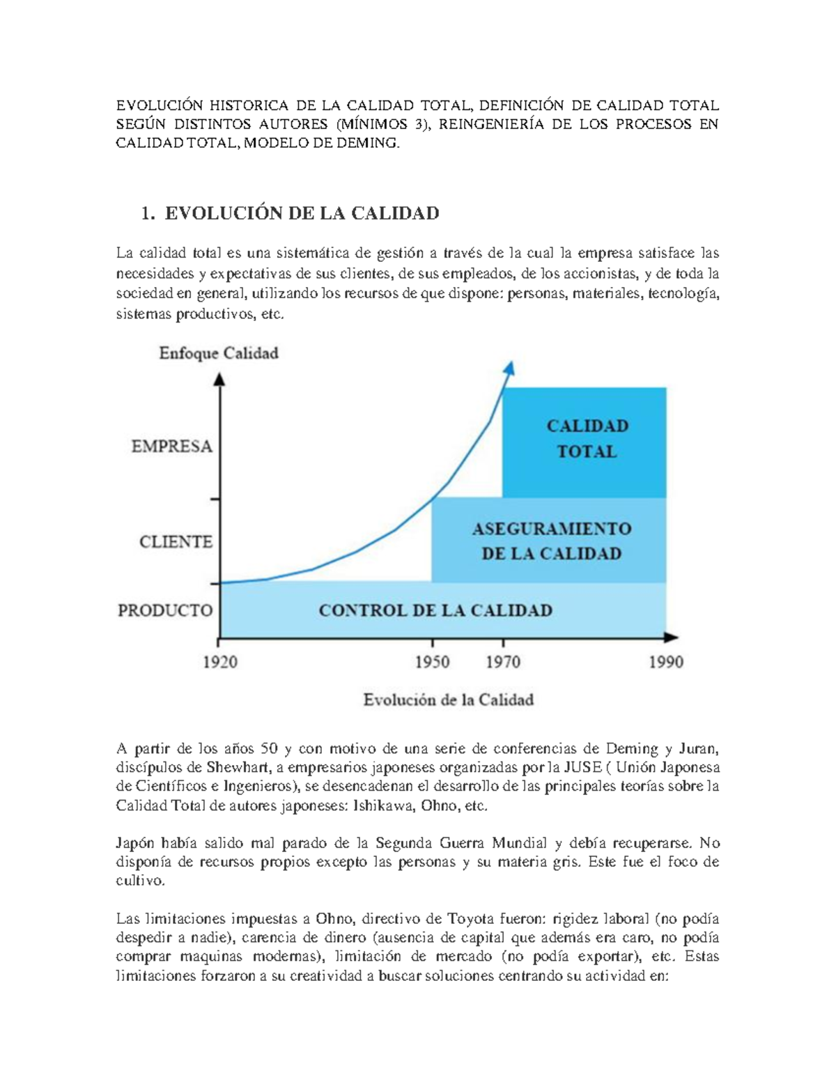 Evolución Historica DE LA Calidad Total - EVOLUCIÓN HISTORICA DE LA CALIDAD TOTAL, DEFINICIÓN DE ...