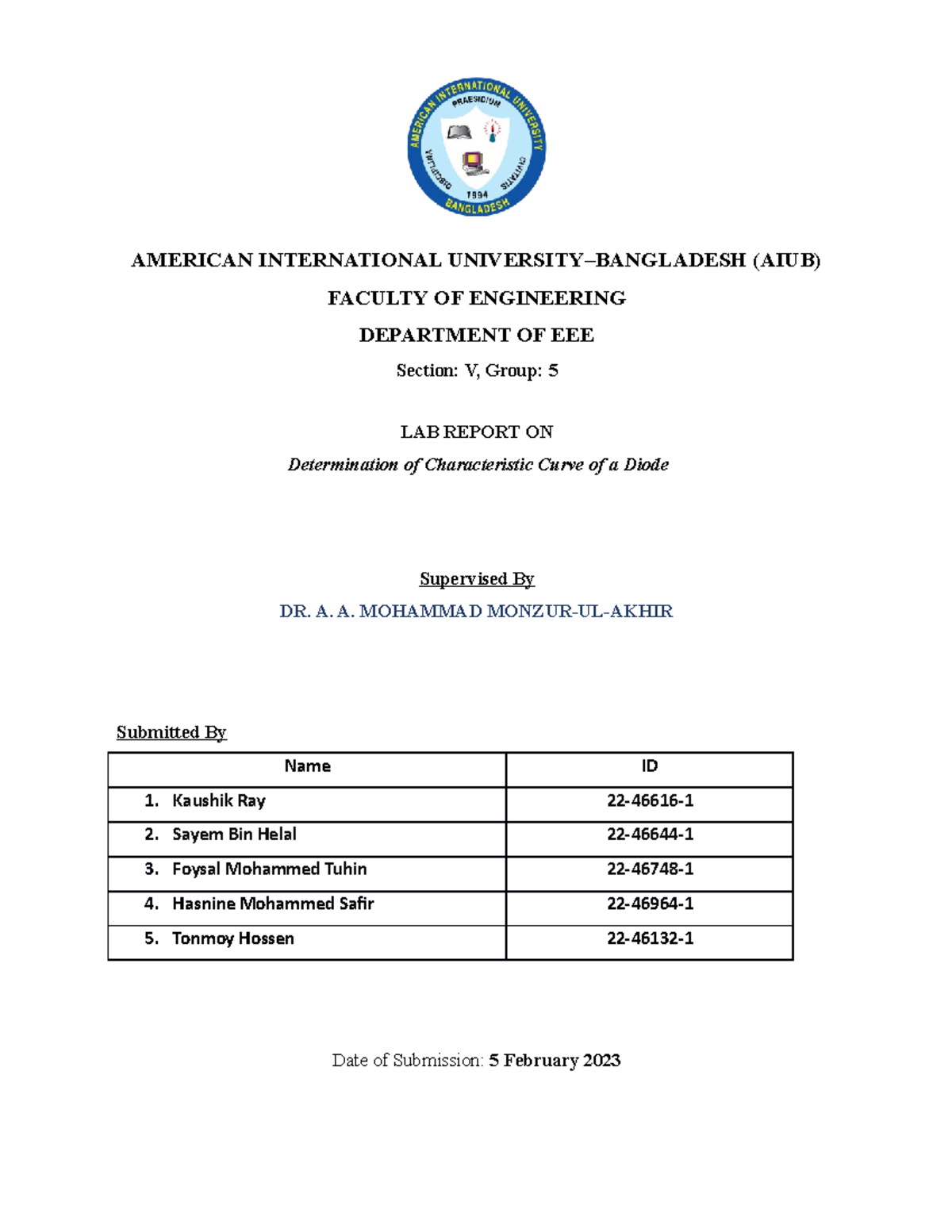 Device Lab Report-1 - extra - AMERICAN INTERNATIONAL UNIVERSITY ...