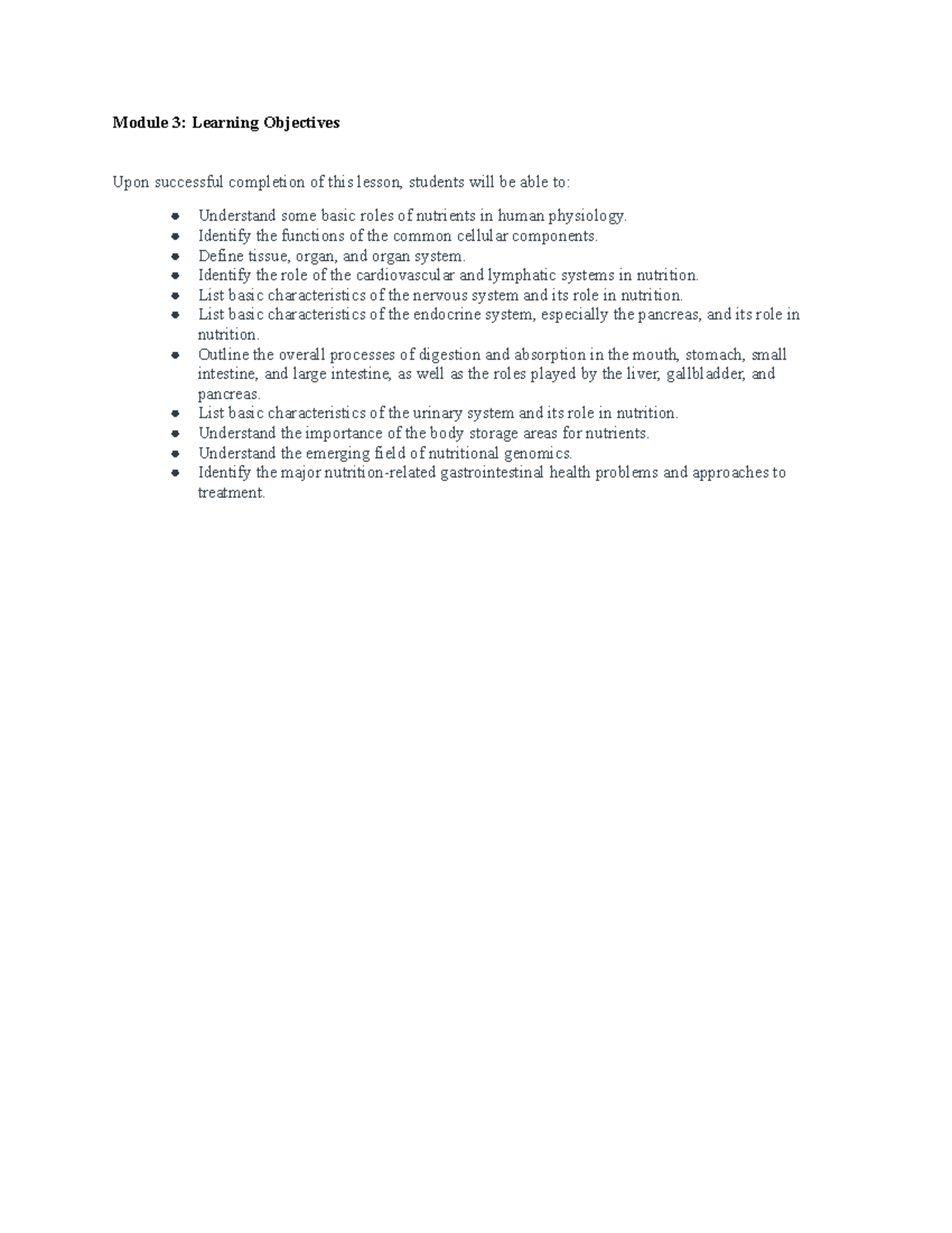 Module 3 Learning Objectives - Module 3: Learning Objectives Upon ...