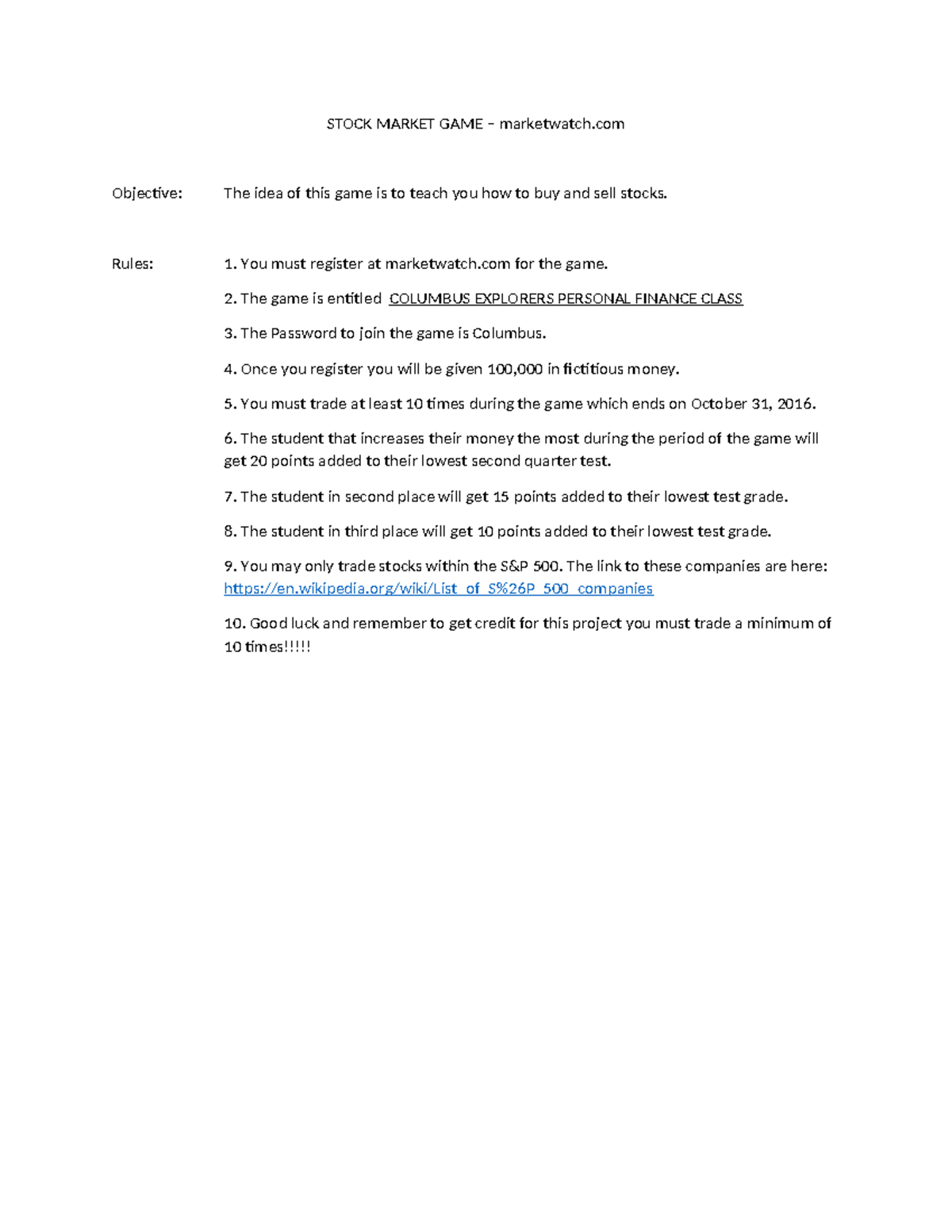 Stock Market GAME - lt is a game - STOCK MARKET GAME – marketwatch ...