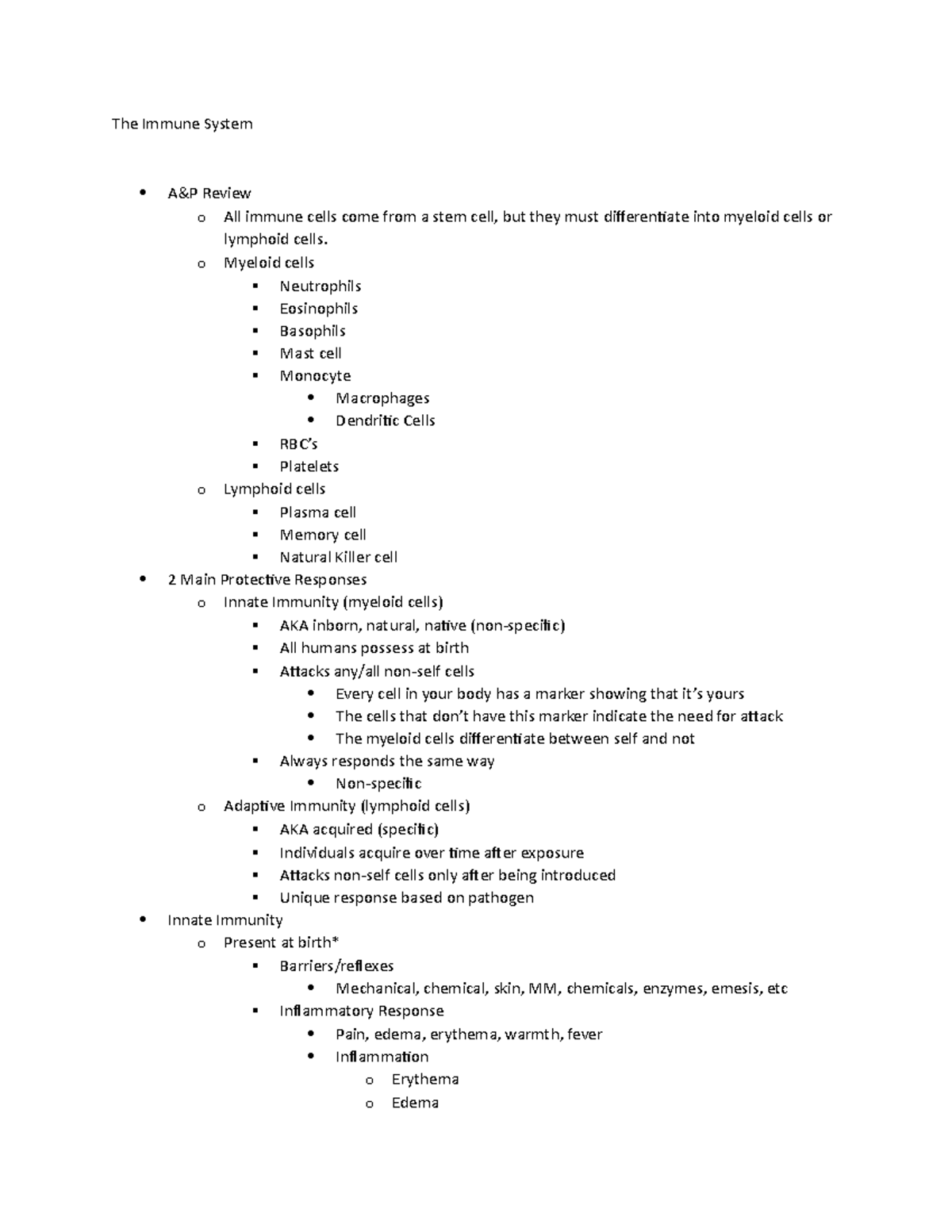 The Immune System - The Immune System A&P Review o All immune cells ...