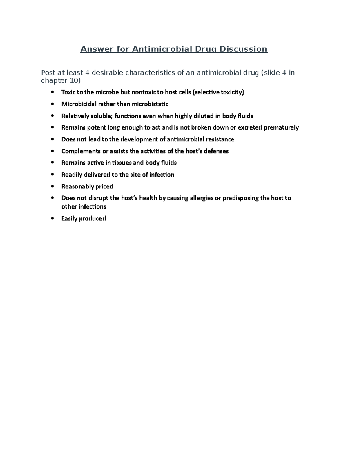 Answer for Antimicrobial Drug Discussion - Studocu