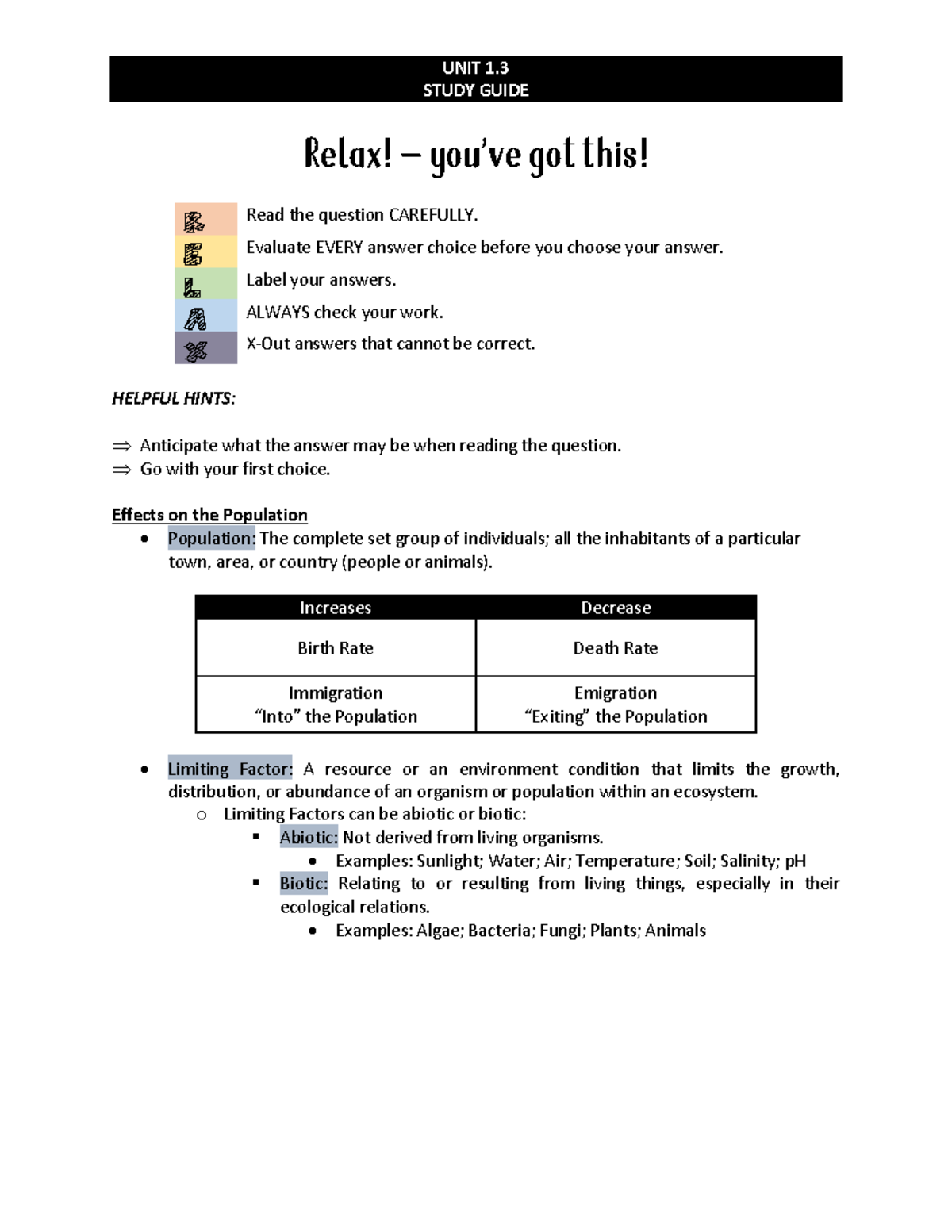 UNIT 1.3 Study Guide - Biology notes for test CRM 1.3 - UNIT 1. STUDY ...