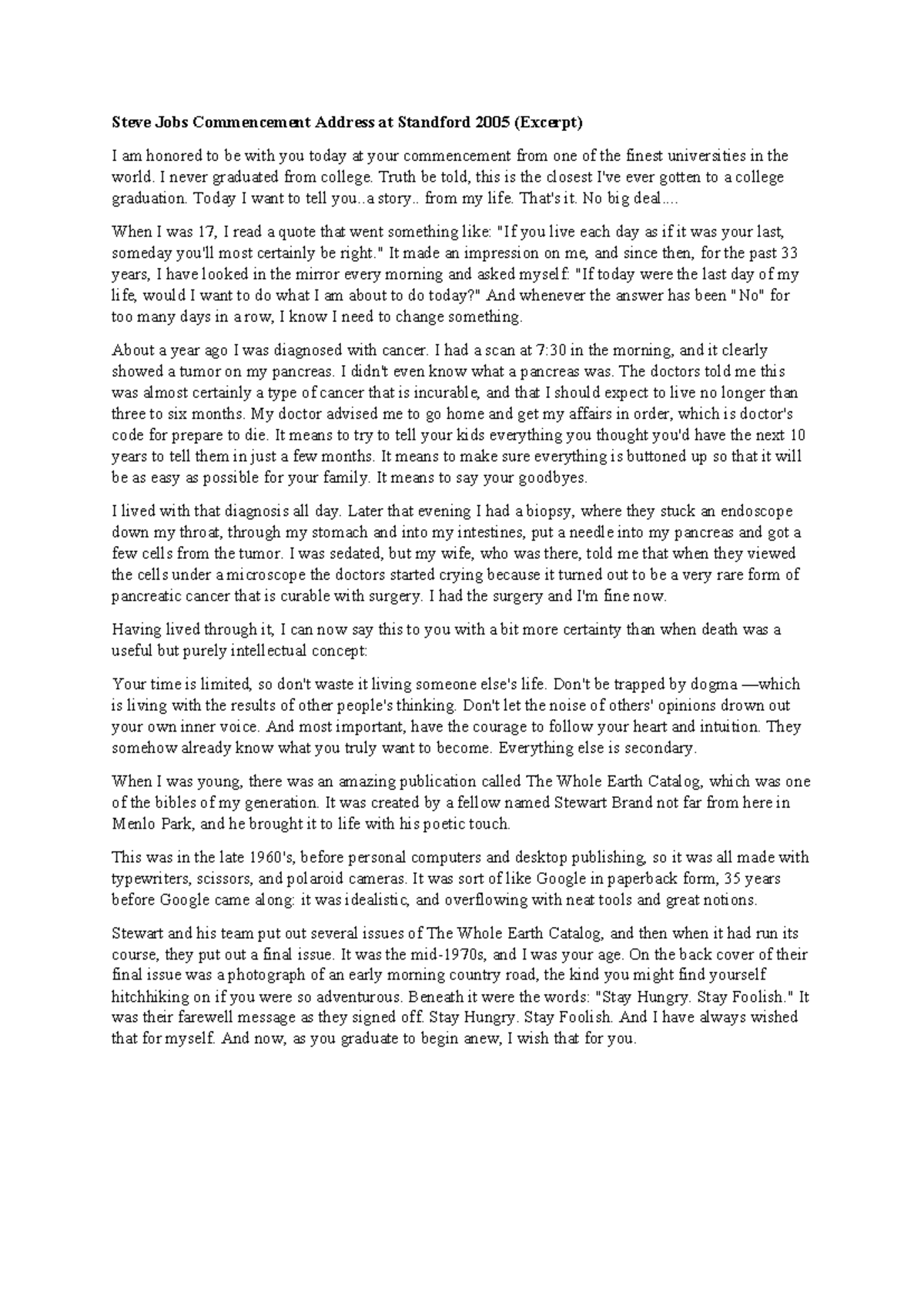 Steve Jobs Commencement Address at Standford 2005 - I never graduated ...