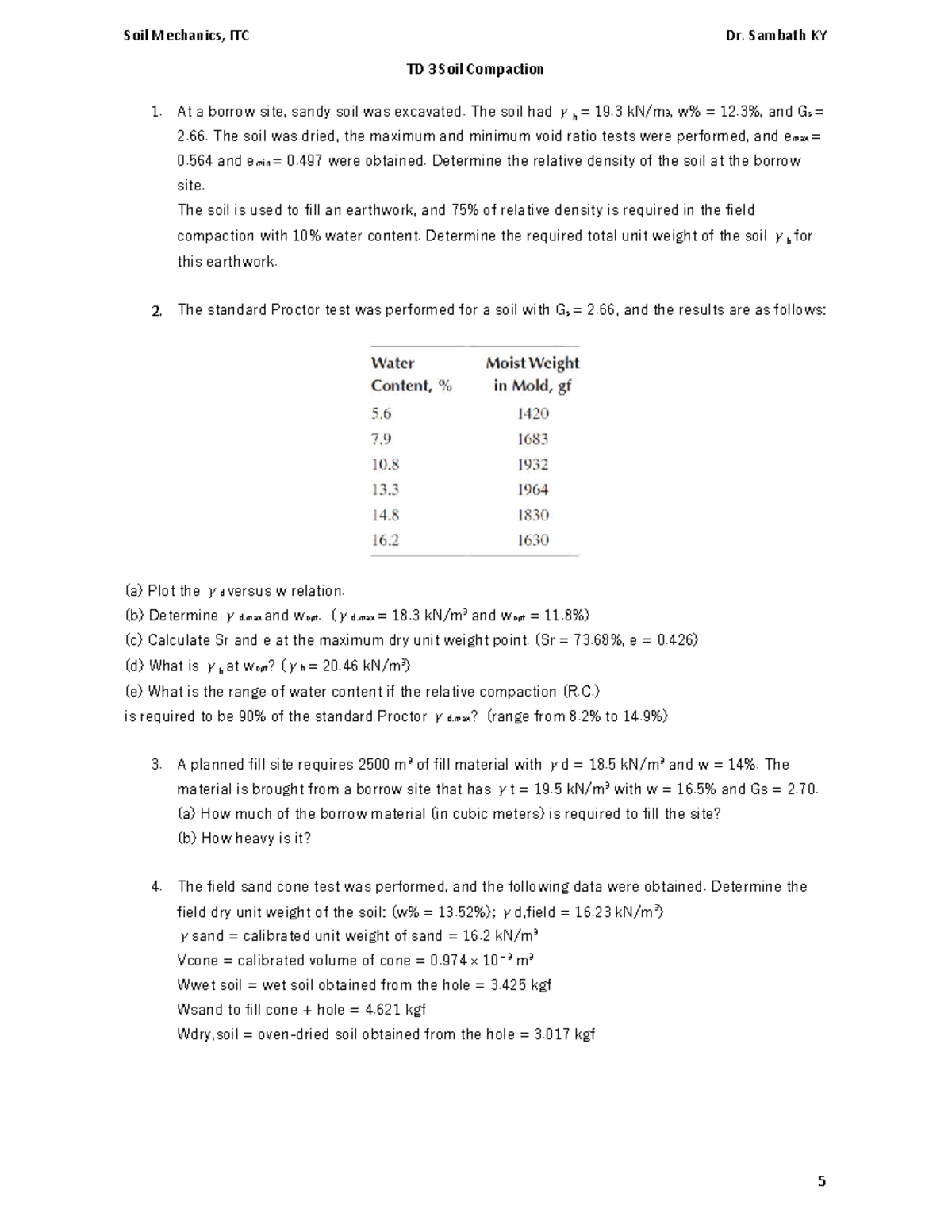 TD 3 Compaction of soil - practical - Soil Mechanics, ITC Dr. Sambath ...