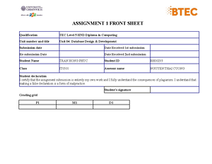 ASM 2 DDD TRAN HONG PHUC - ưqss - ASSIGNMENT 2 FRONT SHEET Qualification TEC Level 5 HND Diploma ...