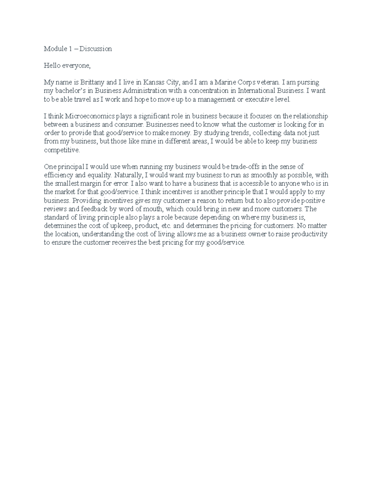 Module 1 - Discussion - Module 1 – Discussion Hello everyone, My name ...