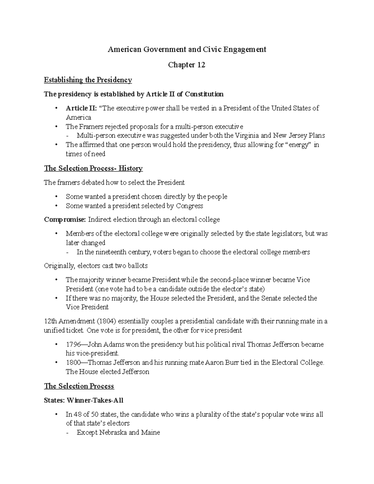 American Gov Ch.12 Presidency Notes - American Government and Civic ...