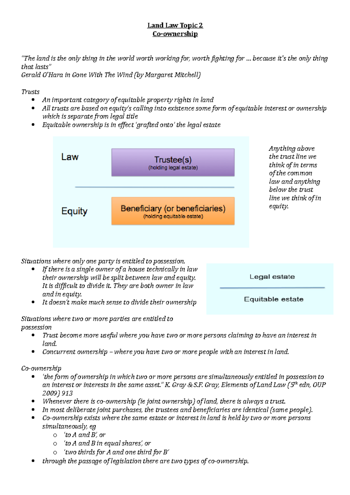 Land Law Topic 2 - Co-ownership - Land Law Topic 2 Co-ownership “The ...