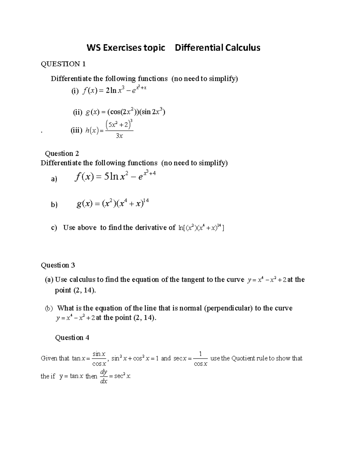 Foundations of Calculus Differential Calculus - MATH1014 - Curtin - Studocu