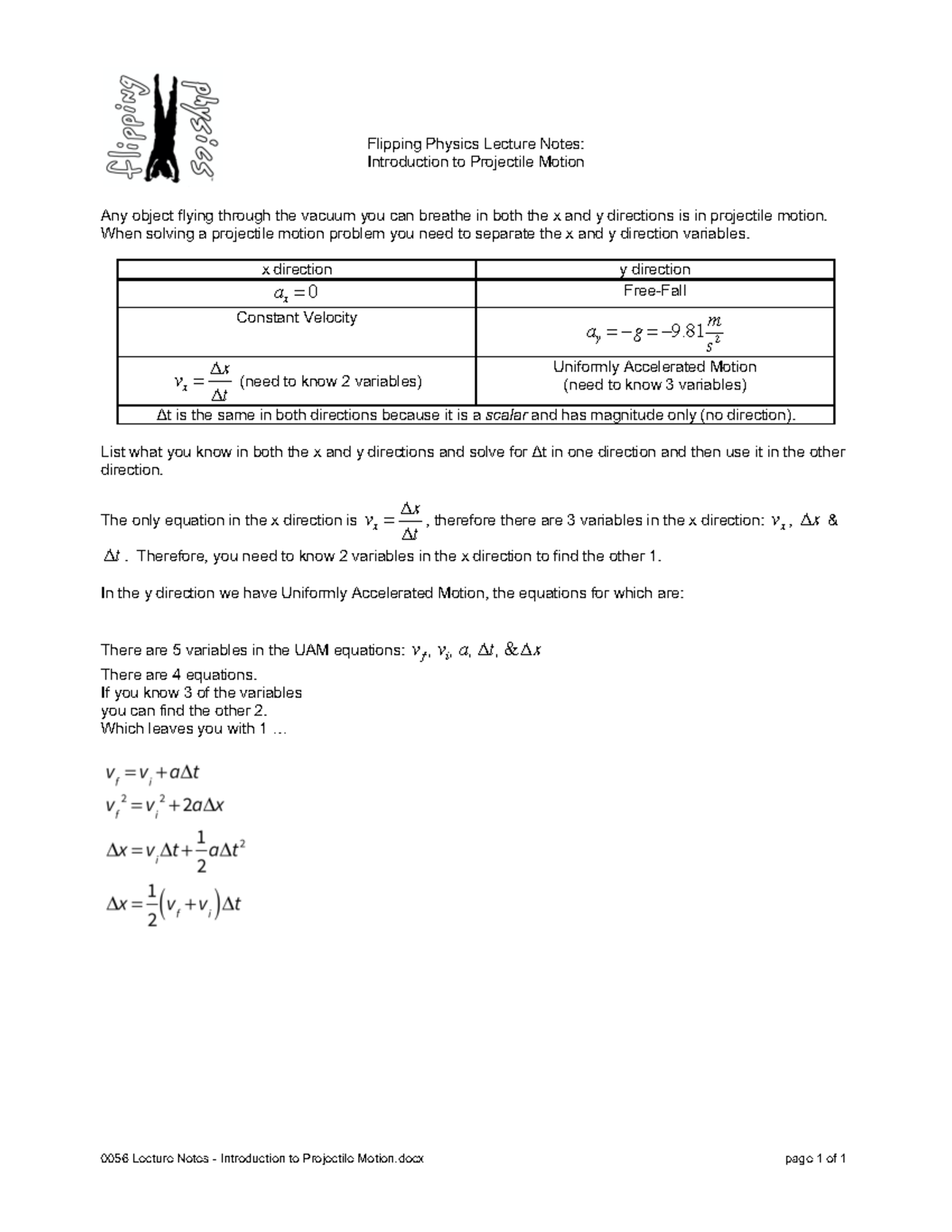 03-02 lecture notes compilation - projectile motion - 0056 Lecture ...