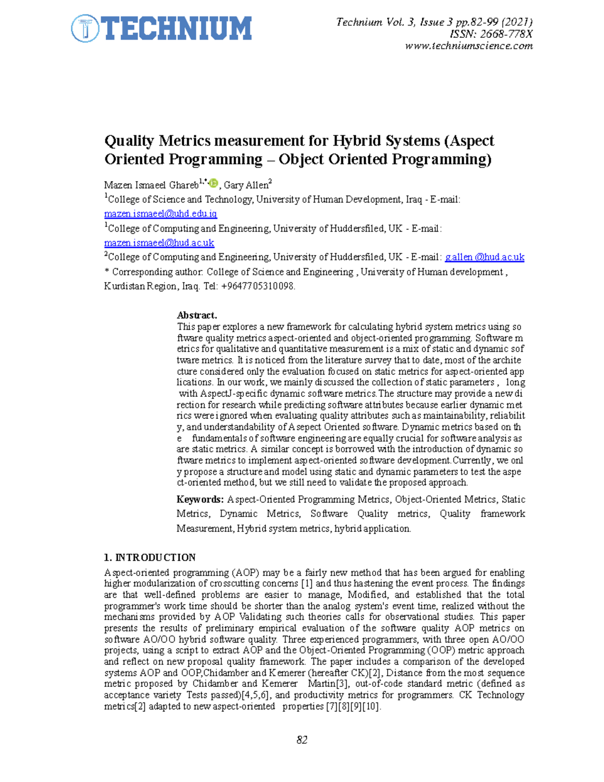 Quality Metrics measurement for Hybrid Systems (Aspect - edu 1 College ...