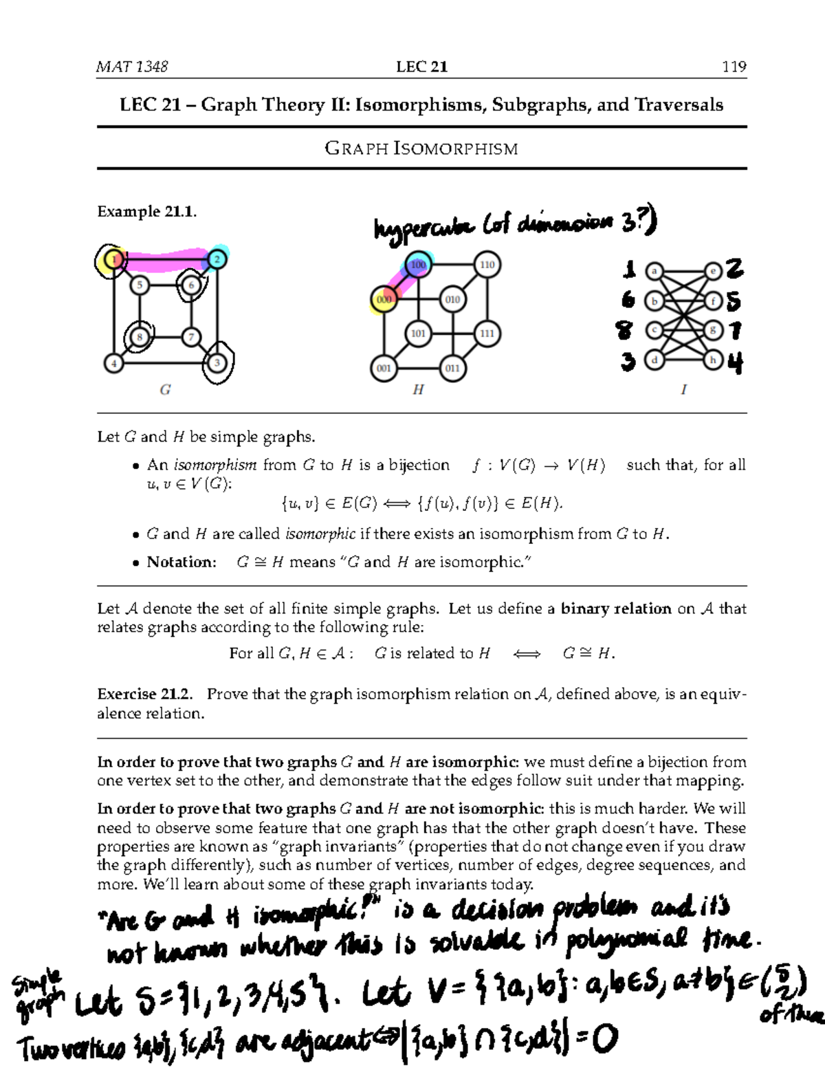 MAT 1348 Lec-21-Graph Theory II - MAT 1348 LEC 21 119 LEC 21 – Graph Theory II: Isomorphisms ...