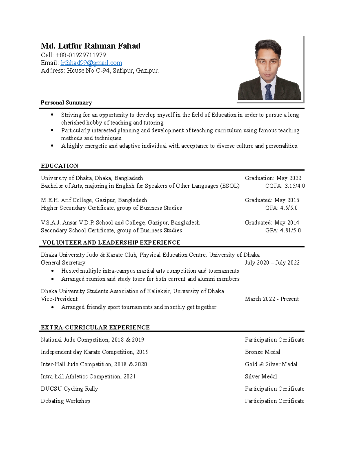 Ielts Resume - Md. Lutfur Rahman Fahad Cell: +88- Email: lrfahad99 ...
