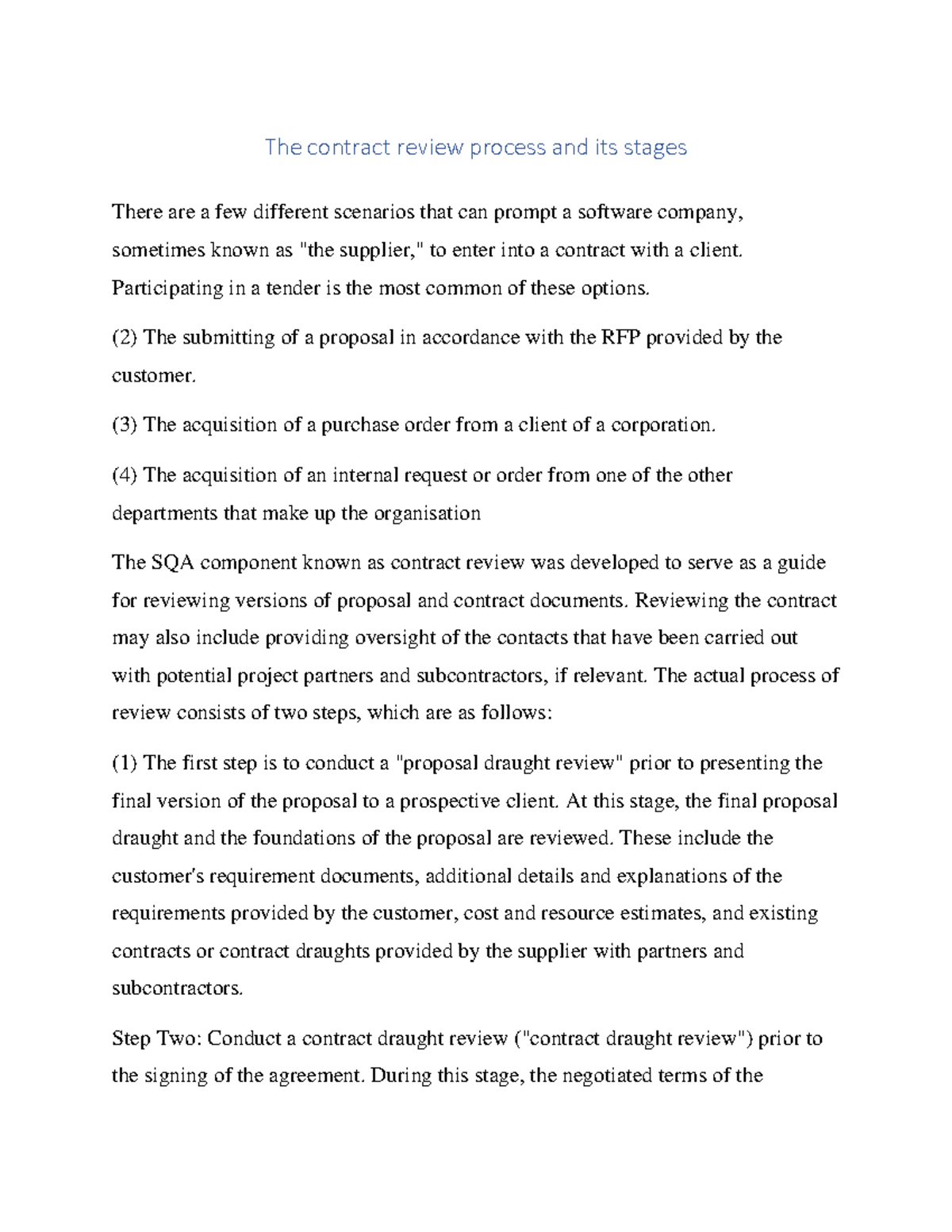 The contract review process and its stages - Participating in a tender ...