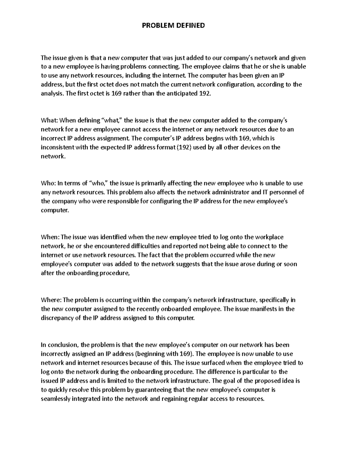 SPS project 2 - kjvhjf - PROBLEM DEFINED The issue given is that a new ...