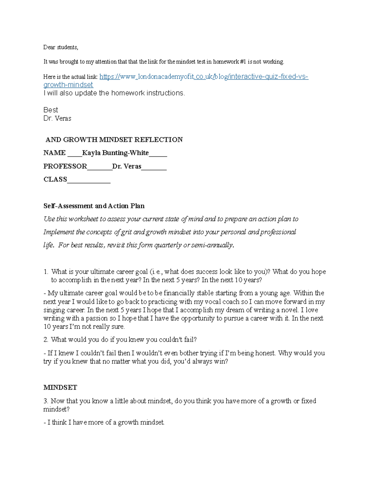 Grit and Growth Mindset Reflection - Dear students, It was brought to ...