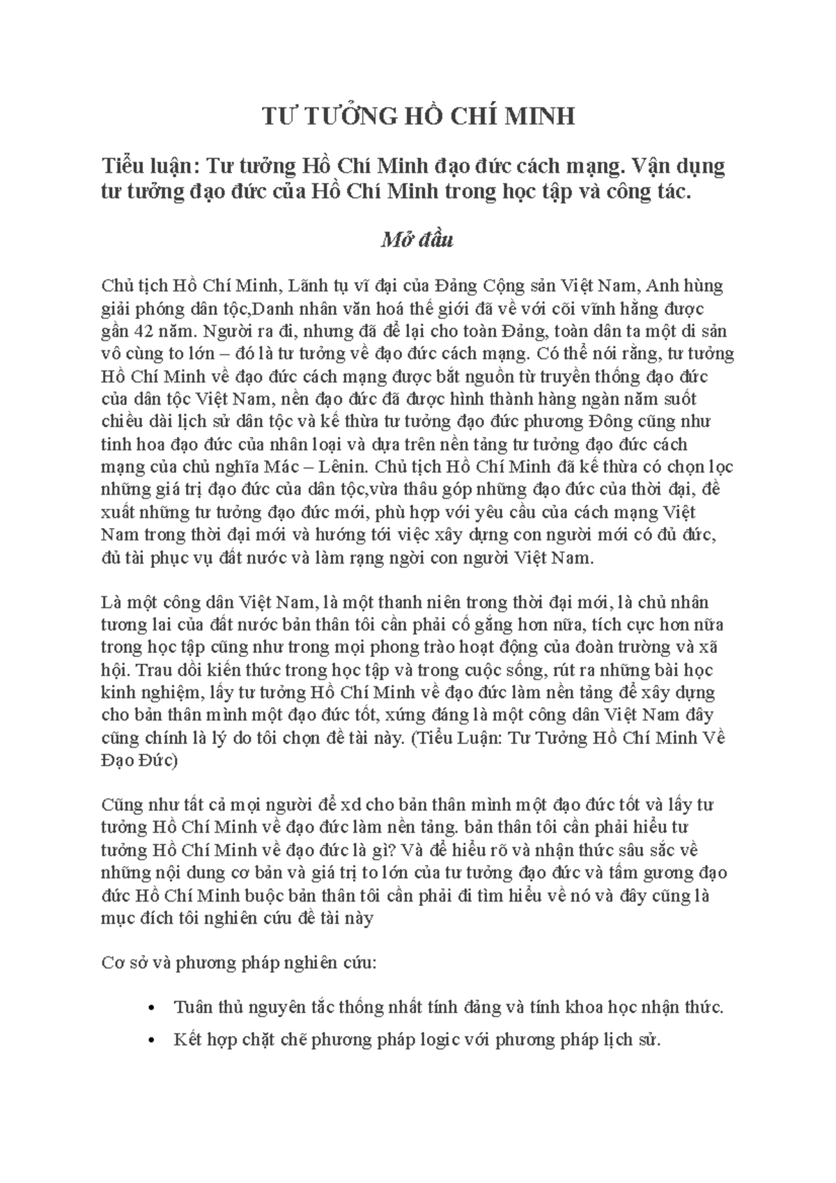 TƯ TƯỞNG HỒ CHÍ MINH - Dao Thuy Duong - TƯ TƯỞNG HỒ CHÍ MINH Tiểu luận: Tư tưởng Hồ Chí Minh đạo ...