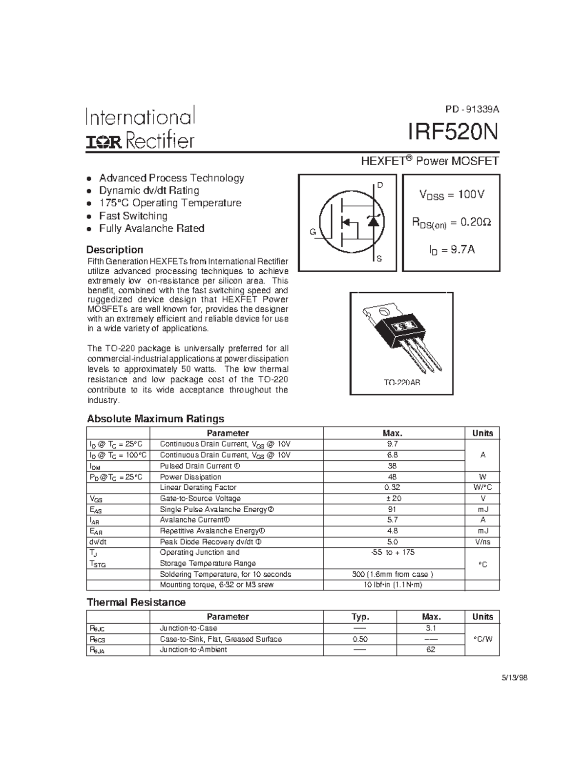 MOSFET IRF520N DATASHEET MANUTENÇÃO EQUIPAMENTO AUDIO VIDEO - IRF520N ...