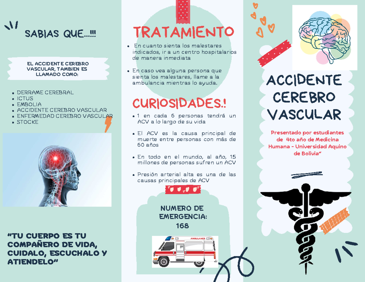 Triptico ECV OFF - 168 EL ACCIDENTE CEREBRO VASCULAR, TAMBIEN ES LLAMADO COMO: En cuanto sienta ...