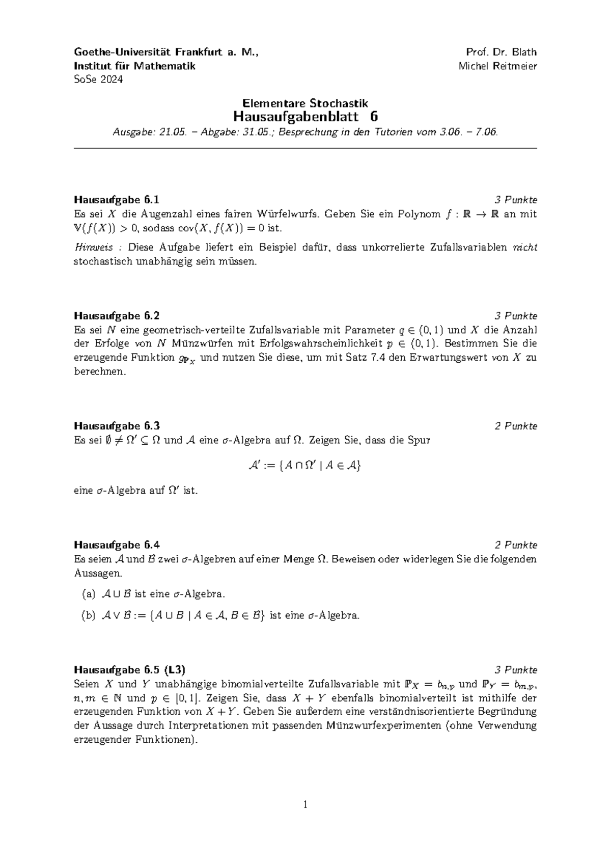HA Blatt 06 - Goethe-Universit ̈at Frankfurt a. M., Institut f ̈ur ...