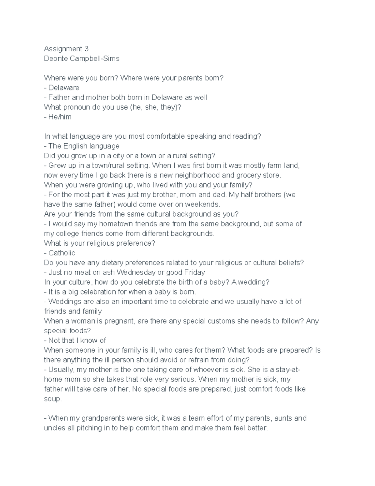 Assignment 3 - N/A - Assignment 3 Deonte Campbell-Sims Where were you ...