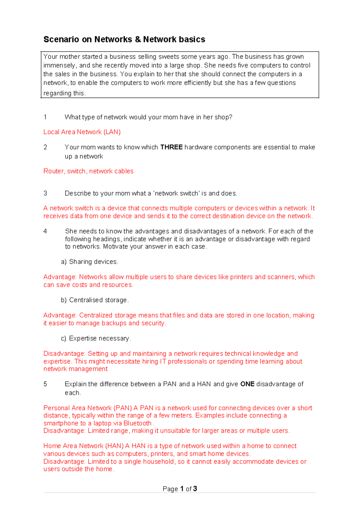 Teo1 Answer - School - Scenario on Networks & Network basics Your ...