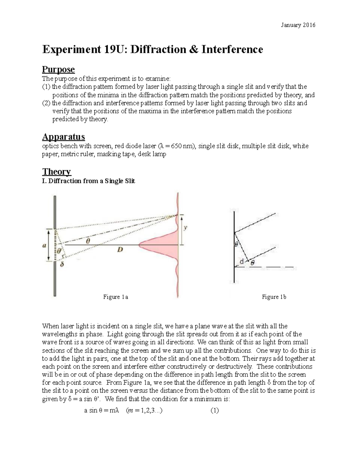 19U Diffraction & Interference - January 2016 Experiment 19U ...