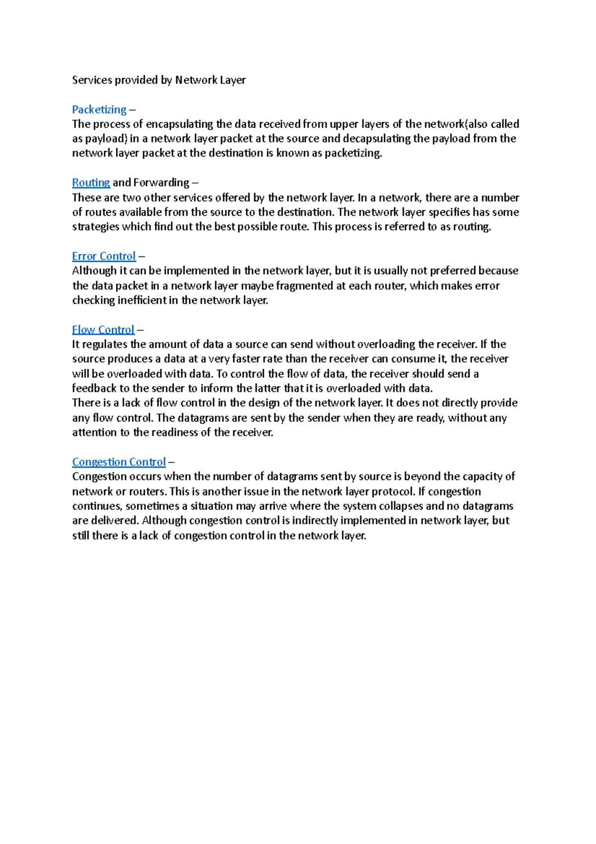 Services provided by Network Layer - Services provided by Network Layer ...