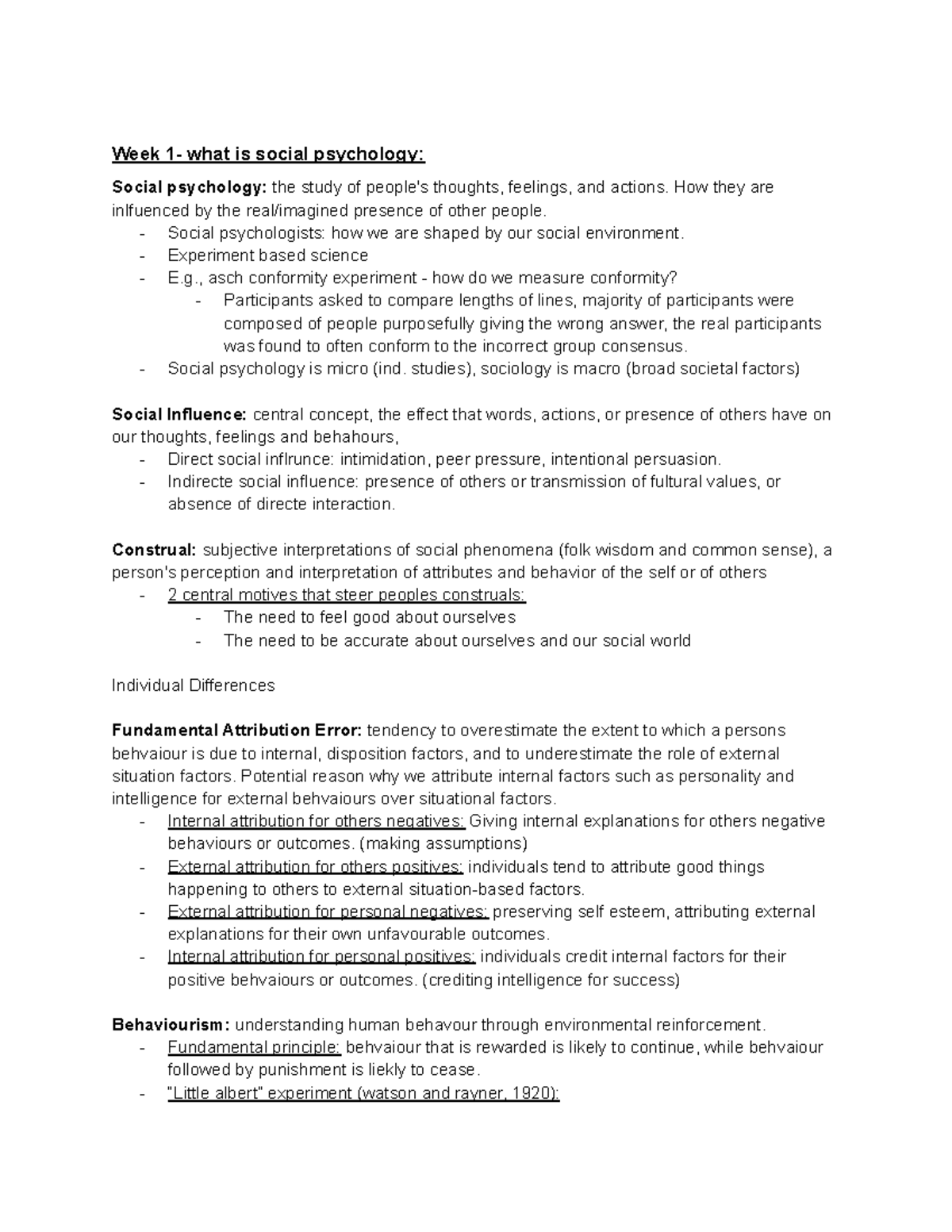 PSY2110 - Notes - Week 1- what is social psychology: Social psychology ...
