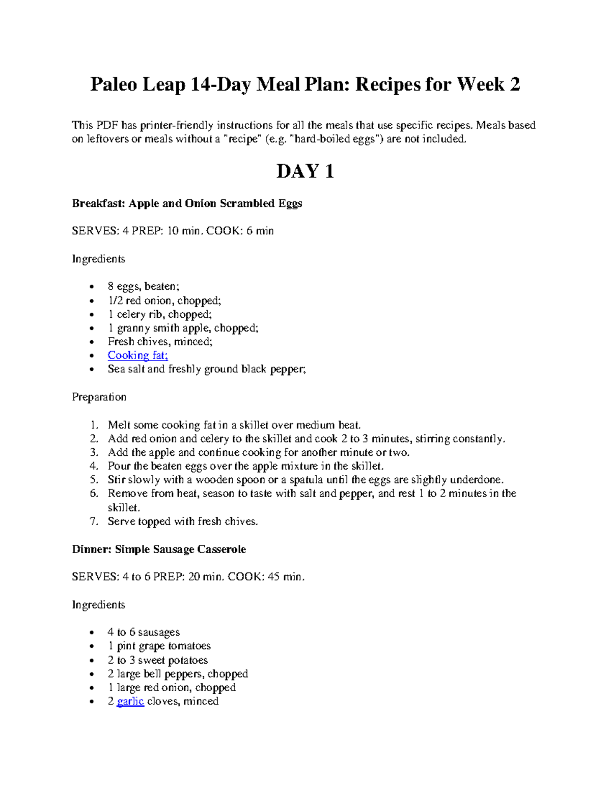 Recipes for Week 2 - Lecture notes for nutritional body recomp - Paleo ...
