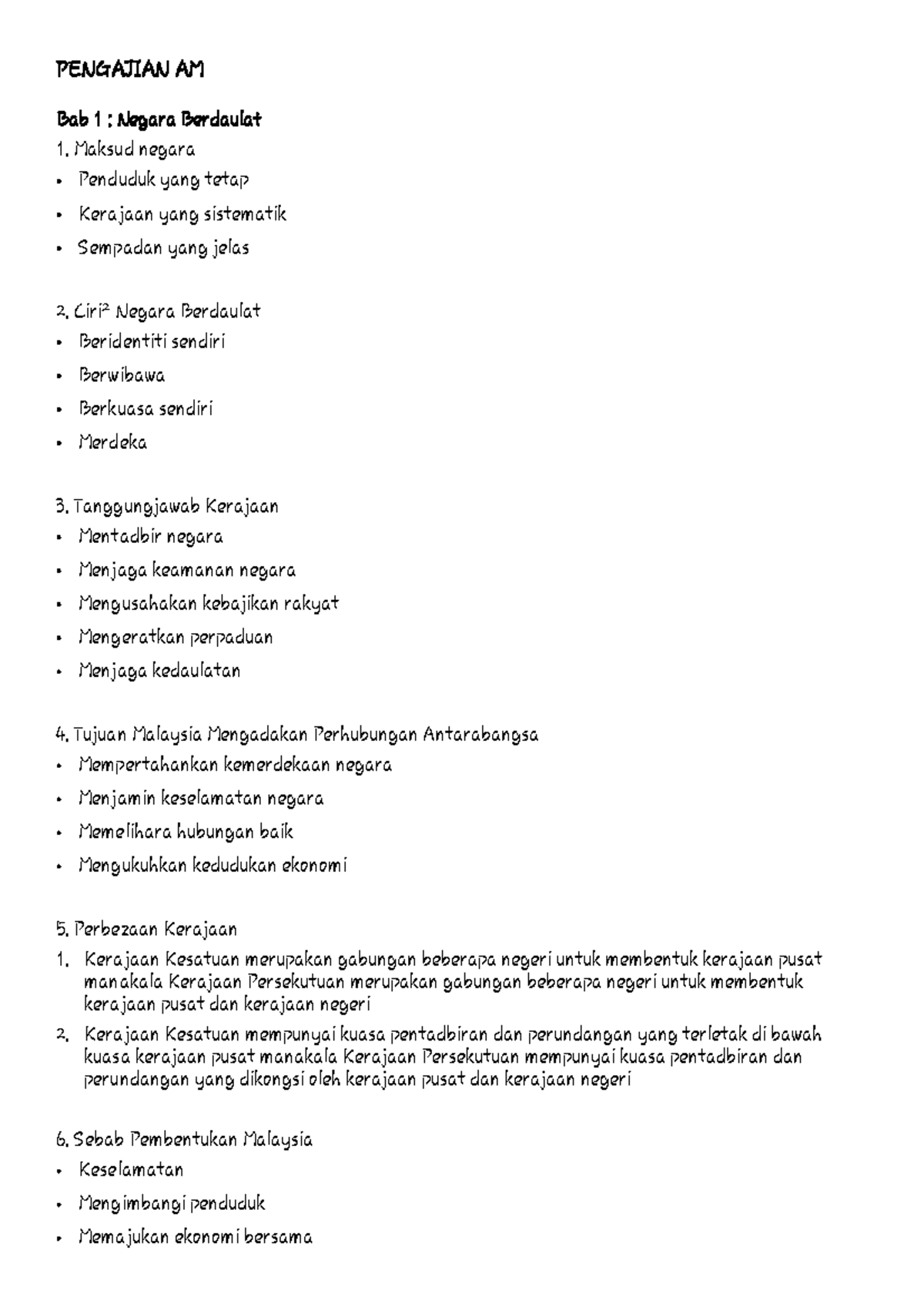 Notes student - Nota pengajian am - PENGAJIAN AM Bab 1 : Negara ...