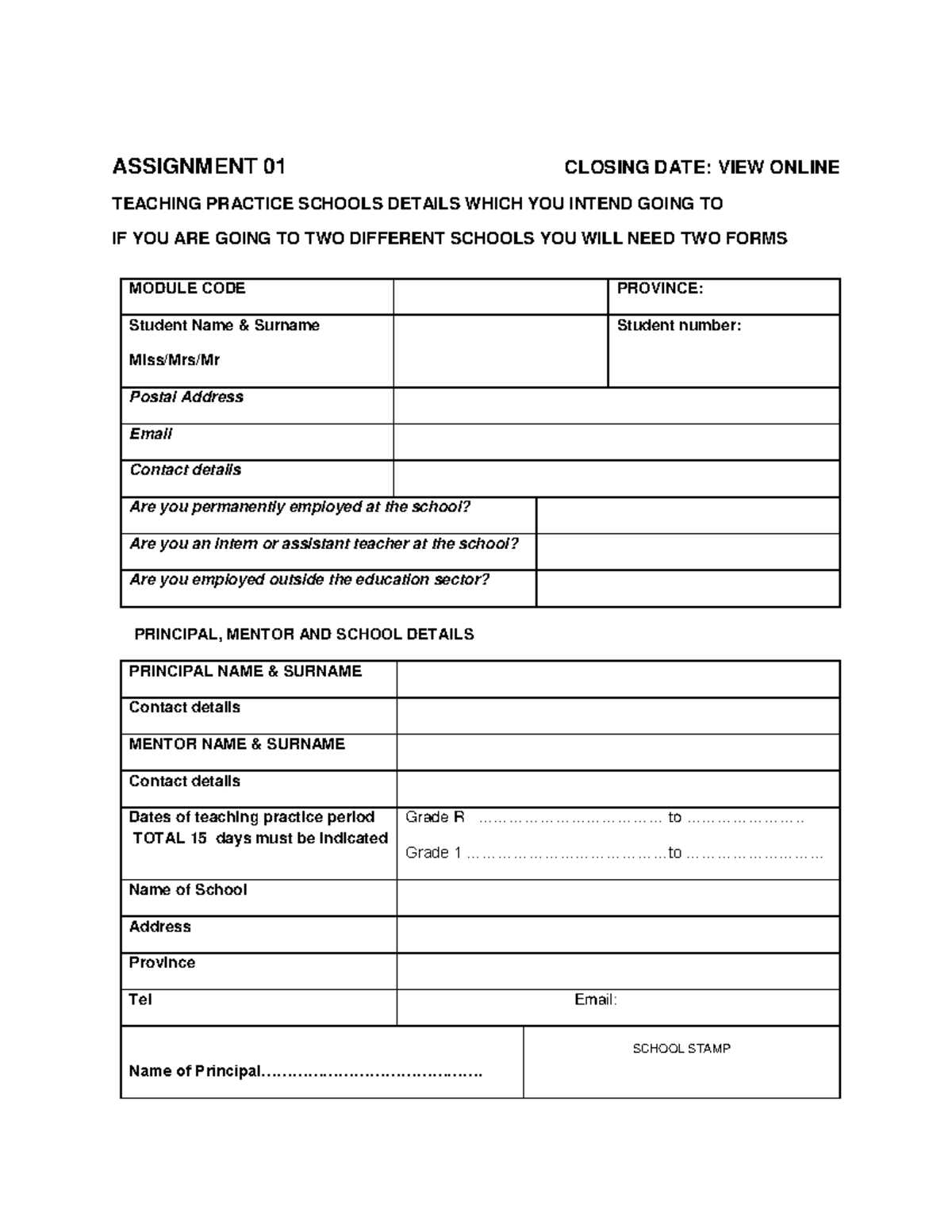 TPF2601 Assignment 01 - ASSIGNMENT 01 CLOSING DATE: VIEW ONLINE ...