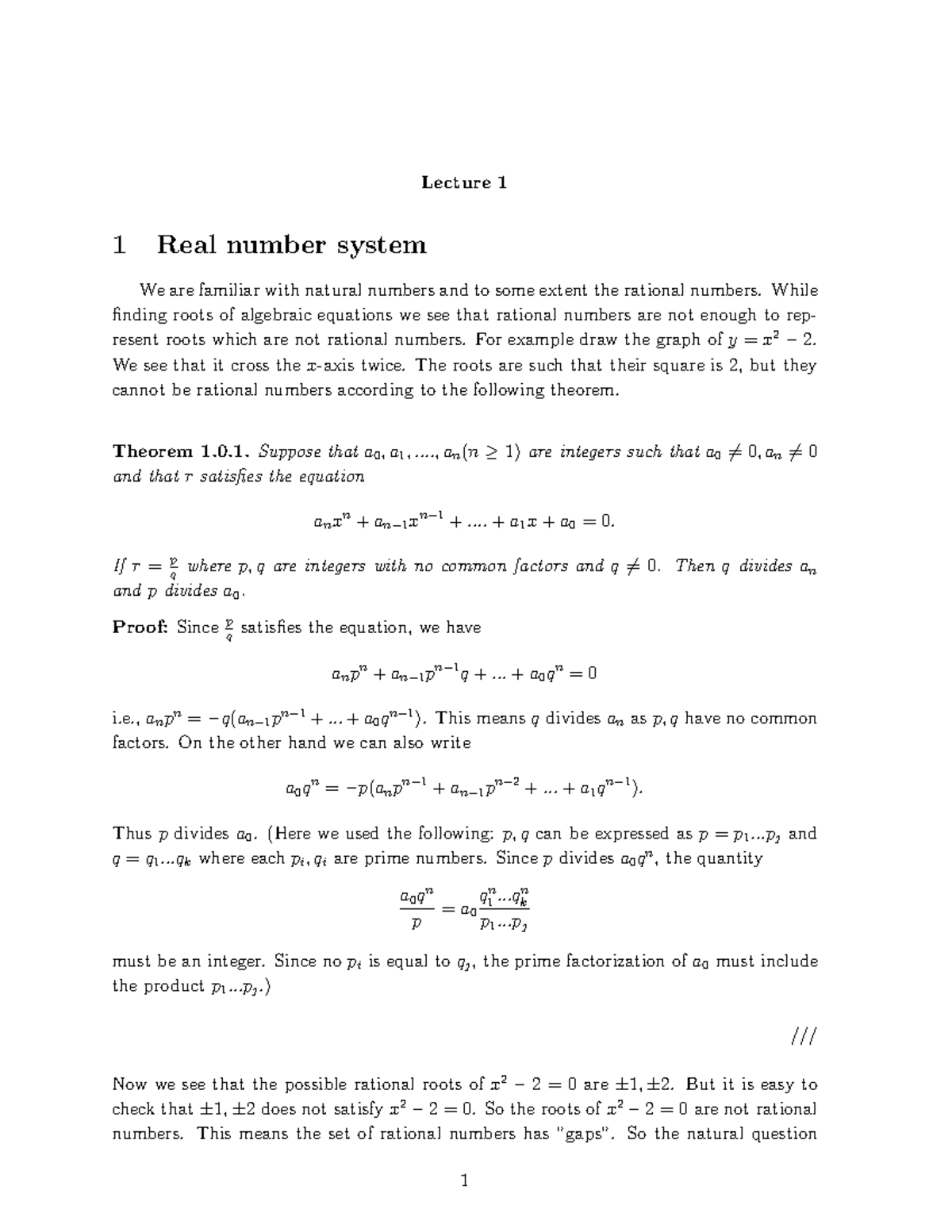 Combined MTL100 Lecture Notes - Lecture 1 1 Real number system We are ...