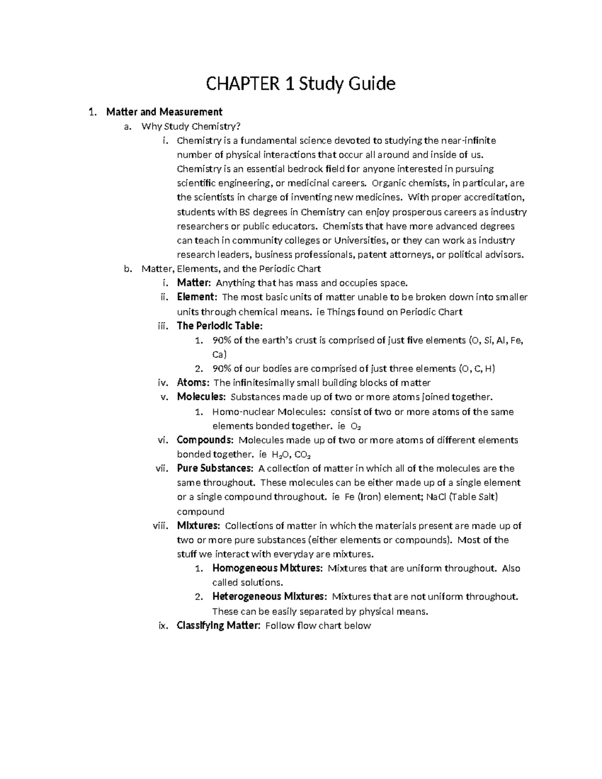 Study Guide Chapter 1 - CHAPTER 1 Study Guide Matter and Measurement a ...