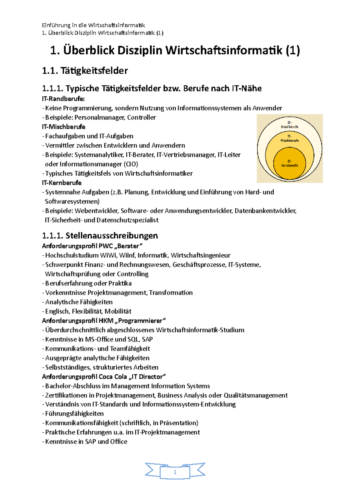 1. Überblick Disziplin der Wirtschaftsinformatik Teil 1 - Einführung in ...