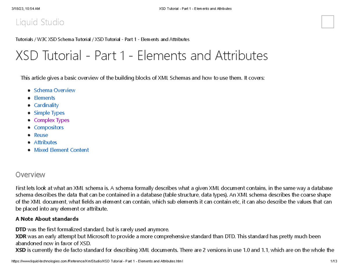 XSD Tutorial - Part 1 - Elements and Attributes - It covers: Schema ...