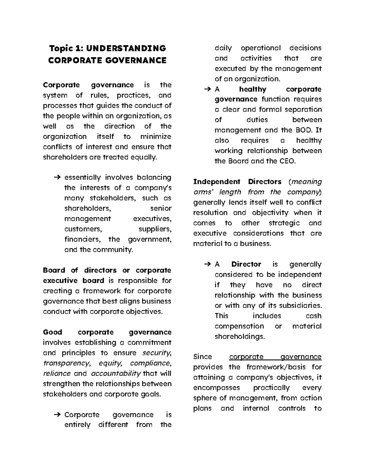 CORPORATE Governance - Topic 1: UNDERSTANDING CORPORATE GOVERNANCE ...