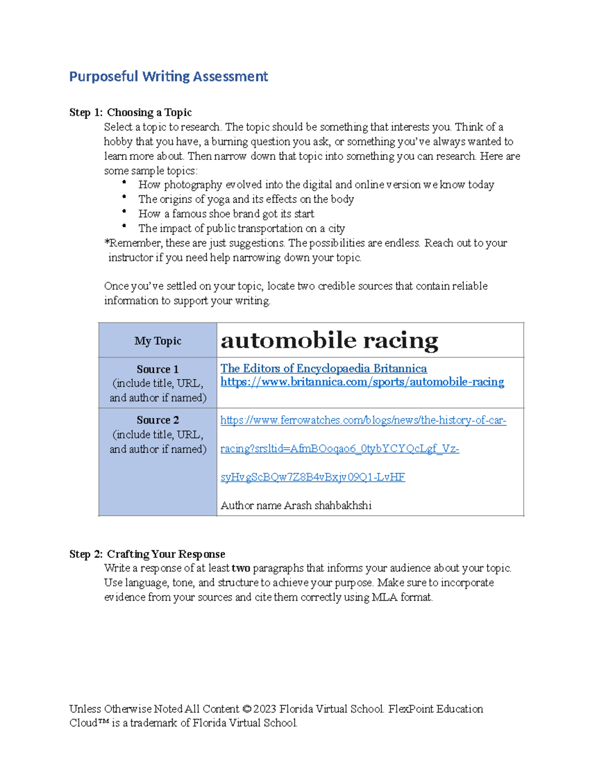 English 4 1.03 - Purposeful Wri-ng Assessment Step 1: Choosing a Topic ...