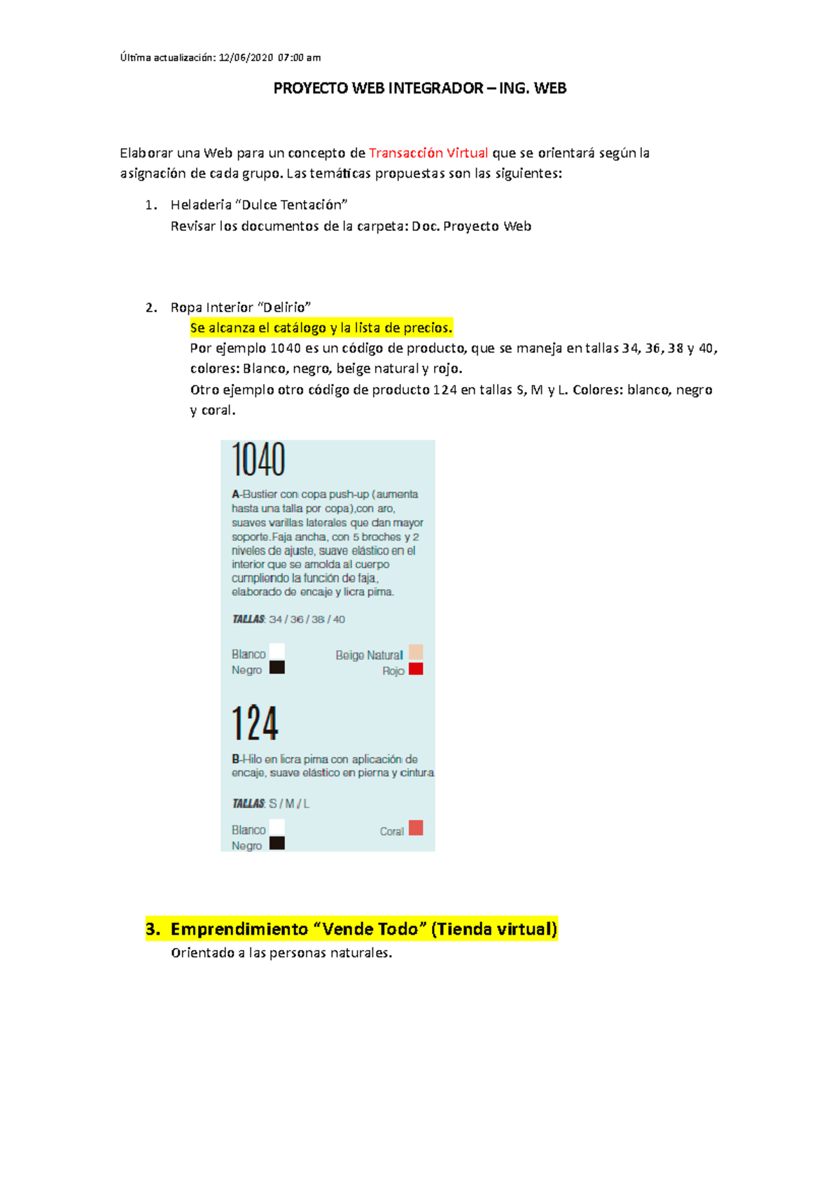 Proyecto Web Integrador v2 - Última actualización: 12/06/2020 07:00 am PROYECTO WEB INTEGRADOR ...