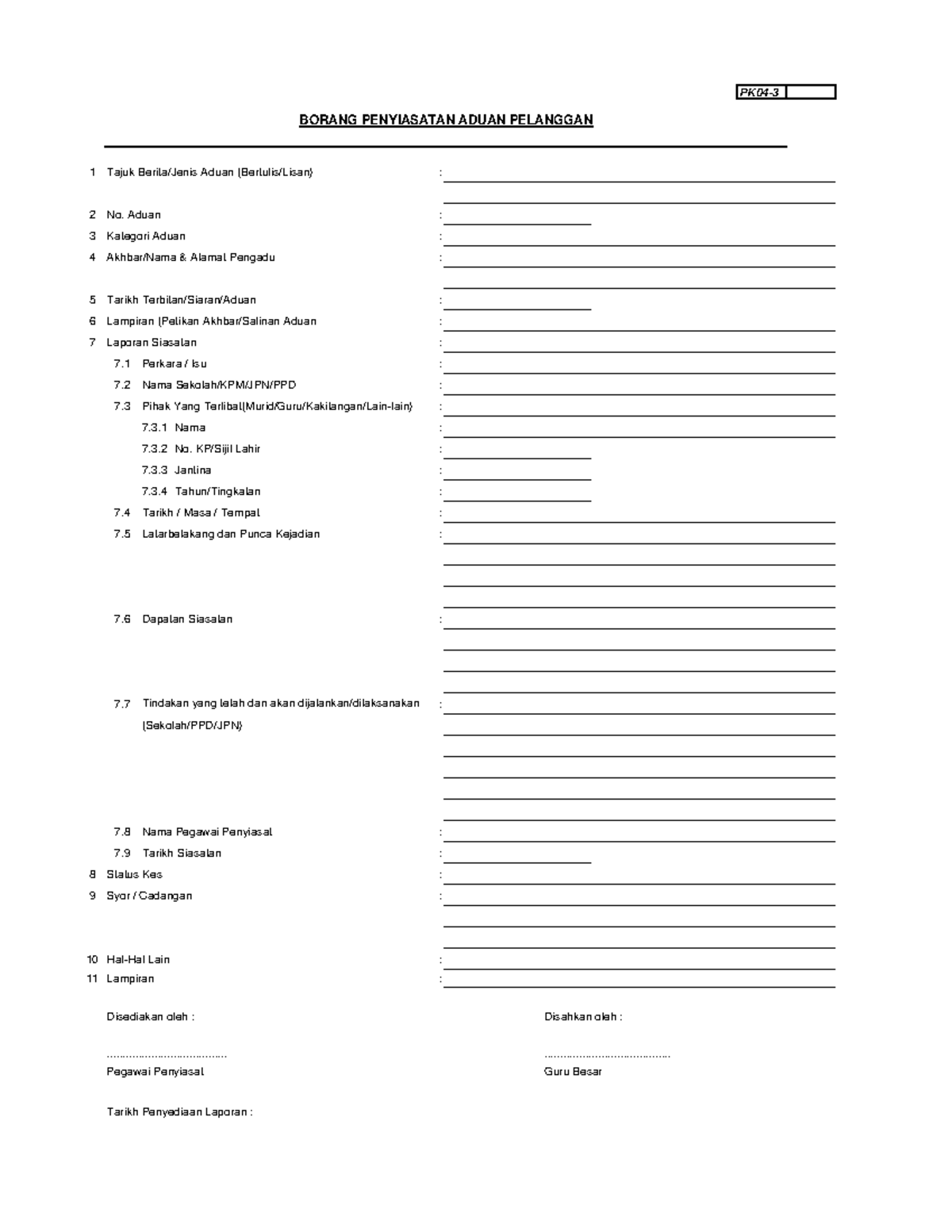 Borang Penyiasatan Aduan Pelanggan Scribd - PK04- 1 Tajuk Berita/Jenis ...